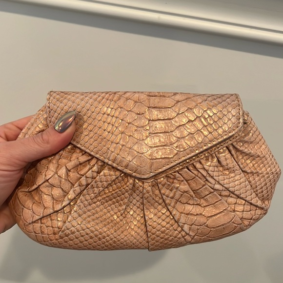 Lauren Merkin | Bags | Lauren Merkin Pink Metallic Snakeskin Clutch ...
